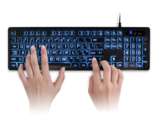 Large Print LED Keyboard – Tri-Color Backlit Keys – Aluratek