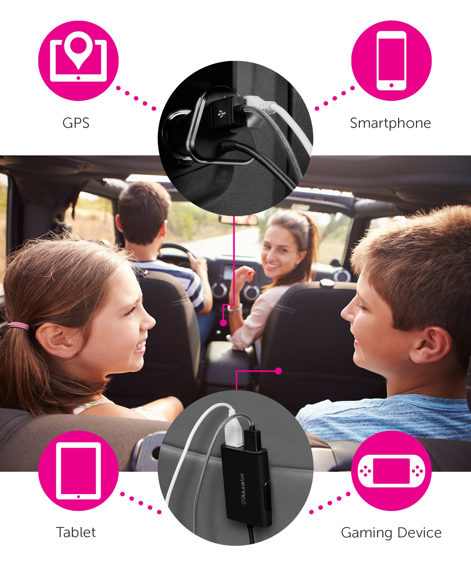 4-Port USB Car Charger with Extended Charging Ports